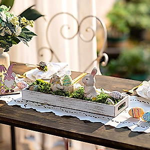 Hanobe Decorative Wooden ServingTray: Rustic Long Narrow Centerpiece Farmhouse Wood Candle Holder Trays with Cutout Handles Rectangular Coffee Table Tray for Living Room Kitchen Home Decor, White