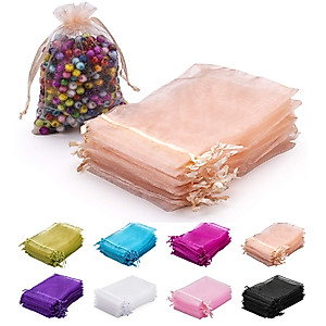 MAZYPO 100 Pieces Premium Sheer Organza Bags with Drawstring, 4x6 inch Wedding Party Favor Bags Mesh Gift Bags, Jewelry Pouches for Party, Baby Shower, Christmas, Candy Favor Bags (Peach)