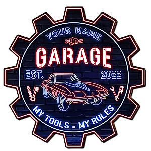 V VIBEPY-All Over Printed Personalized Garage Sign, My Tool My Rules US Flag, Car Garage Wooden Sign, 12x12", 18x18", Dad Garage Signs, Garage Signs Vintage, Garage Storage Sign, Father Garage Sign, Garage Sign For Men, Man Cave,Game Room Decor Father Day