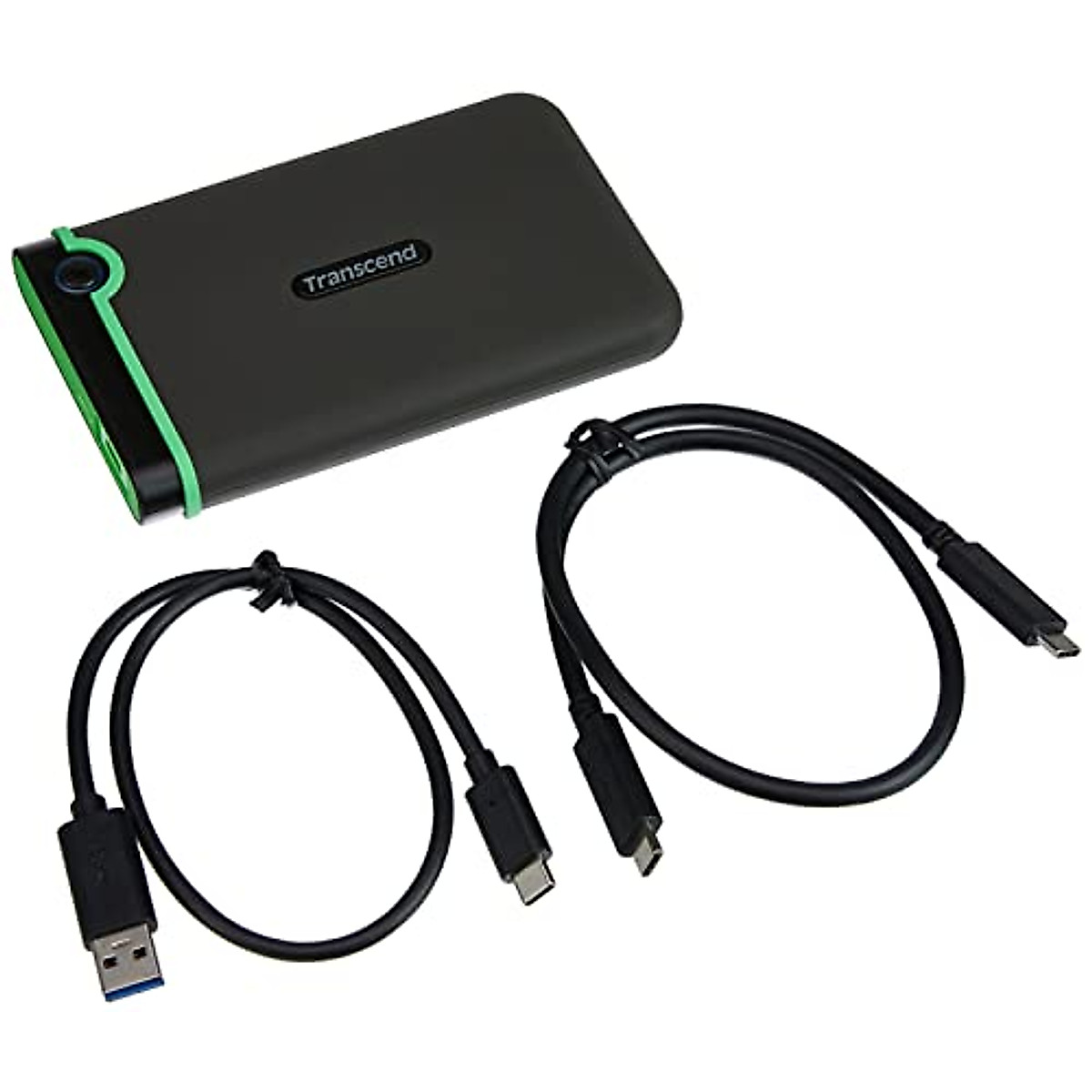 Transcend 2TB StoreJet 25M3C USB Type-C Portable Hard Drive (HDD) Rugged, Anti-shock resistant, Compact and Lightweight with Lightning-fast Speeds and a One Touch Backup Button (Iron Grey) TS2TSJ25M3C