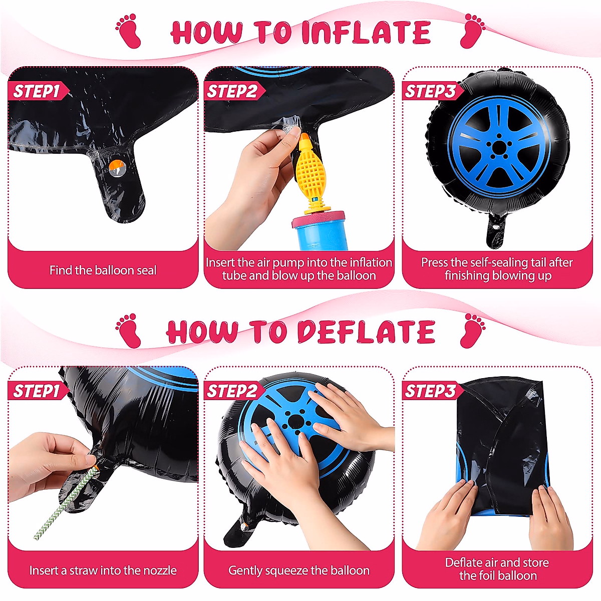 16 Pcs Bow or Burnout Gender Reveal Foil Balloons Set, 18 Inches Wheels Balloon, Bow Balloon, Large Pink Bowtie Foil Balloons for Gender Reveal, Baby Shower Wedding Birthday Party Decoration