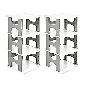SDlumeiy 4 Tier Shoe Racks, Disassembled and Assembled Simple Shoe Racks, Shoe Organizer, Plastic Shoe Racks. White and Grey (White and Grey, 4tier-2pack)