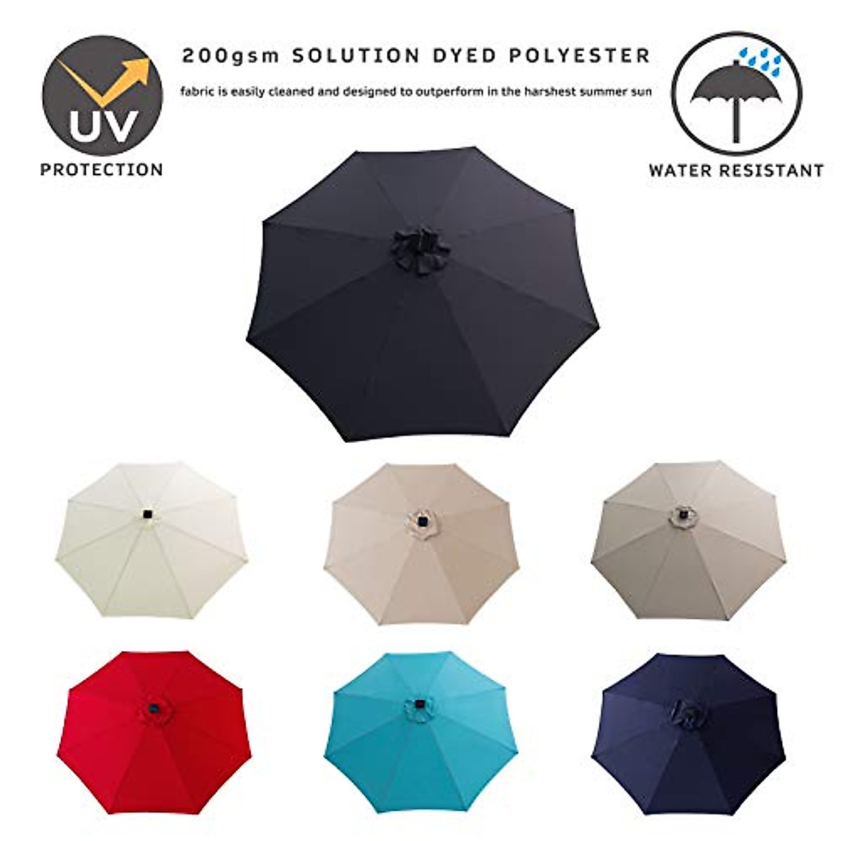 uHousDeco 9ft Solar LED Beach Patio Umbrella with Automatic Tilt System and Crank Operation, 8 Ribs Anthracite