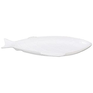 Cabilock Fish Shaped Dish Ceramic Dinner Plate Food Plate Dessert Appetizer Platter Snack Tray Server Fish Decor for Home Restaurant White