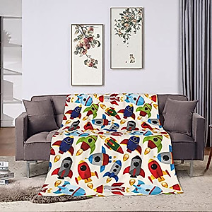 ALYYDFF Creative Aerospace Spaceship Cartoon Cute Flannel Fleece Blanket Lightweigh Throw Blankets for Kids for Couch Bed Sofa Cover 80"x60"