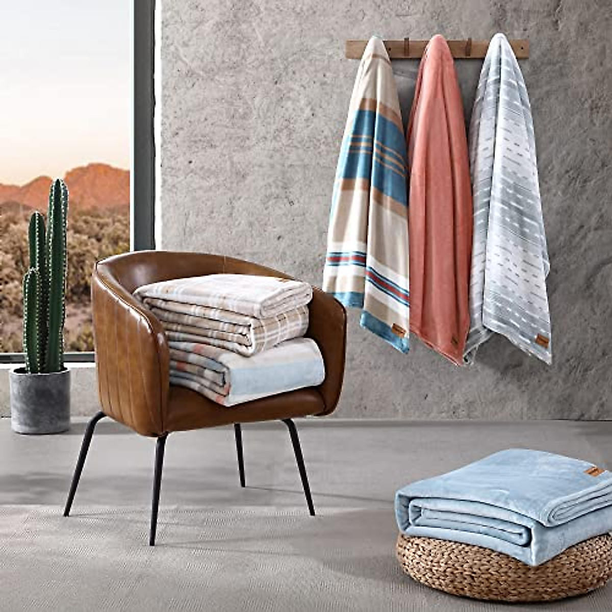 Wrangler - King Blanket, Ultra Soft Plush Fleece Blanket (Modern Serape Stripe Blue, King)