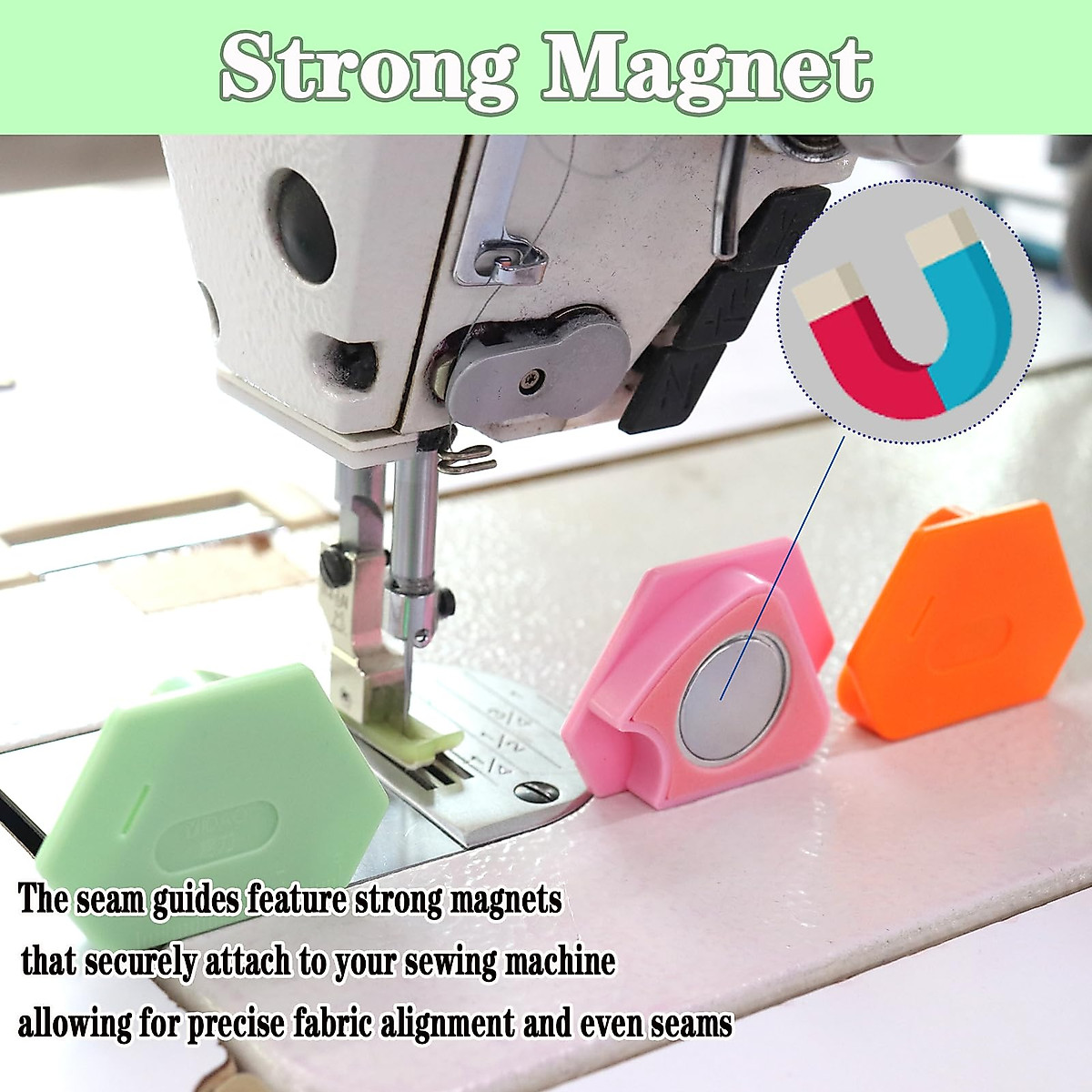 3PCS Magnetic Seam Guide for Sewing Machine, Multifunctional Polygonal Hemmer Guide with Scale, Universal Sewing Quilting Supplies Accessories Tools