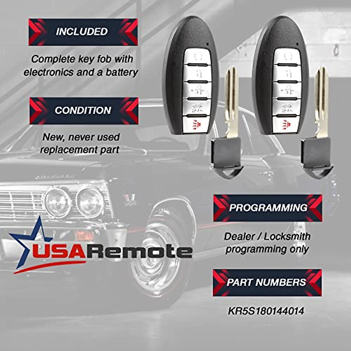 2 fits Nissan Altima/Pathfinder / JX35 / QX60 Smart key Fob Keyless Entry Remote 2013 2014 2015 2016 (KR5S180144014)