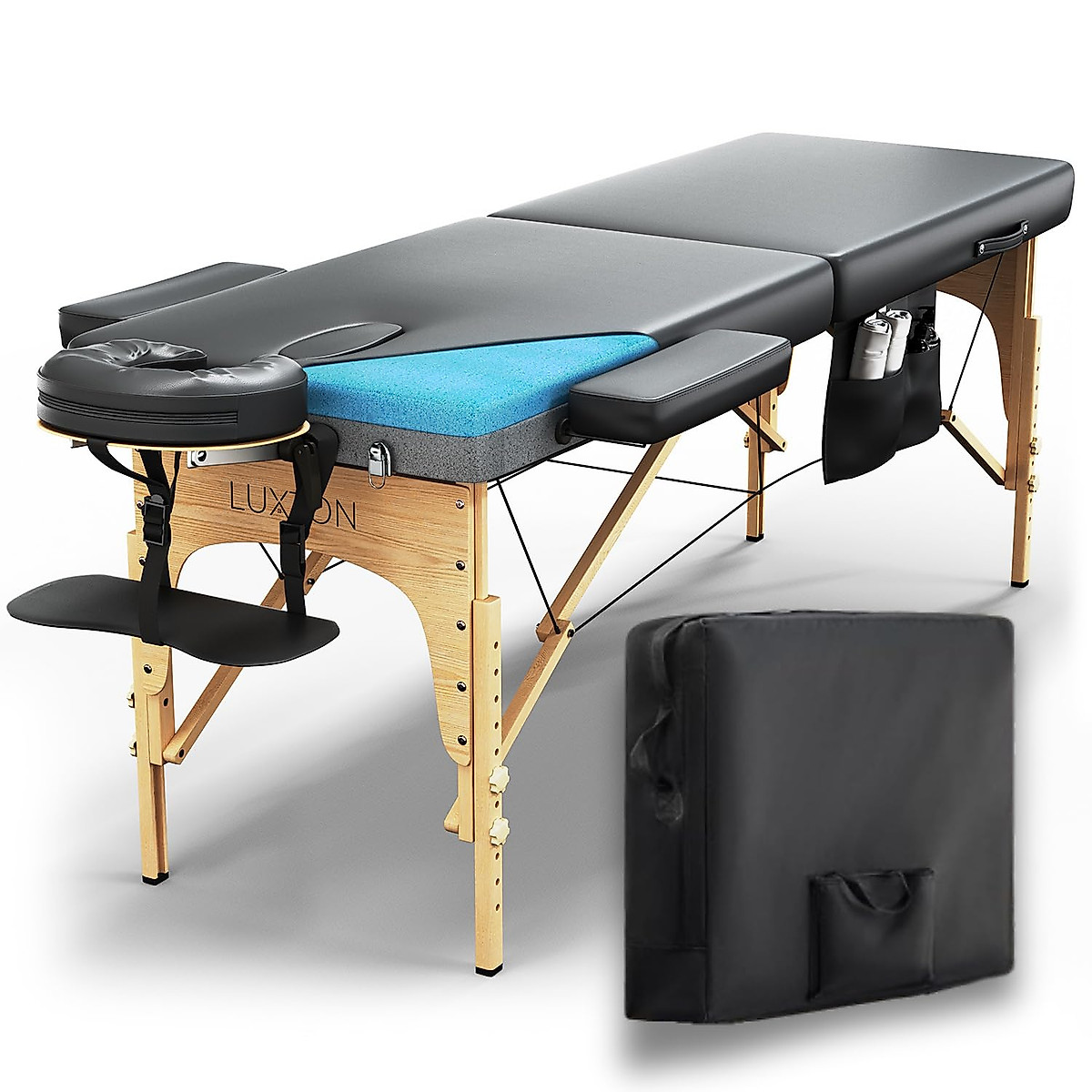 Luxton Home Memory Foam Massage Table Portable Foldable Massage Bed Adjustable Height, 72 inches Long, 27 Inches Wide, Home Salon Spa Bed with Carrying Case, Easy Set Up