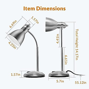 LEPOWER Metal Desk Lamp, Adjustable Goose Neck Table Lamp, Eye-Caring Study Desk Lamps for Bedroom, Study Room and Office (Silver)