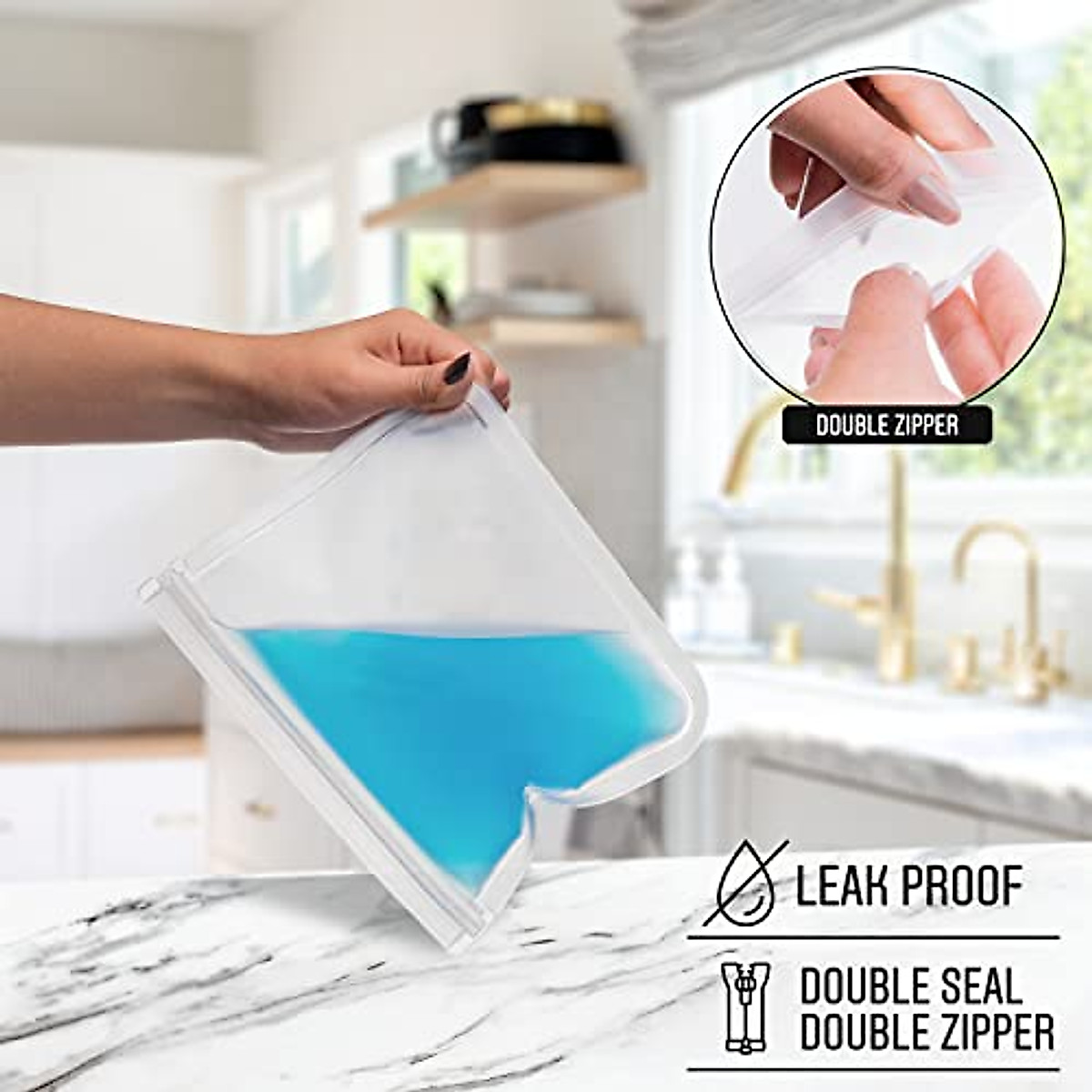 Escential bags Reusable silicone ziplock bags, INCLUDES DRYING RACK; 10 pack, 3 gallon, 4 sandwich, 3 snack. Easy to wash, good for travel. Multi use bags, dishwasher friendly.