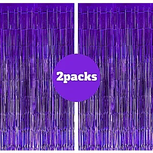 Erweicet 2 Pack 3ft X 9.8ft Purple Fringe Tinsel Backdrop for Birthday Party Foil Fringe Curtain Party Streamers for Party Decorations