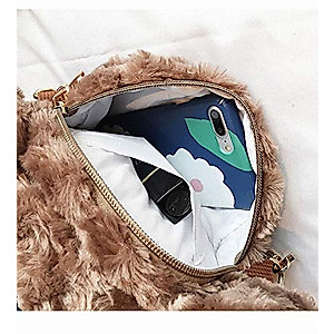 Shoulder Bag Cartoon Faux Fur Teddy Bear Head Handbag for Girl Kid Women Cute Toy Bag Lovely Crossbody Plush Purse Light Brown