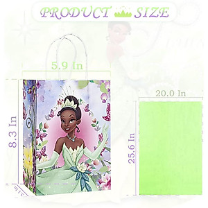 JWSeeMe 12 Pcs Princess Tiana Party Supplies Gift Bags Paper Candy Bags Birthday Party Favors for Boys Girls, 2 Patterns 1