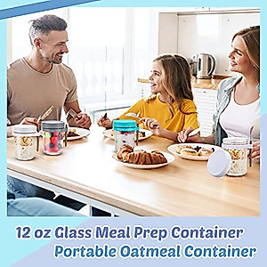 Rtteri 8 Pcs Overnight Oats Container with Lids and Spoons Overnight Oats Jars 12 oz Glass Mason Jars Portable Oatmeal Container 8 Pcs Spoons for Milk Cereal Vegetable Fruit Salad