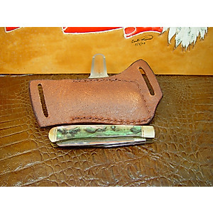 Custom Cross Draw Knife Sheath Trapper Style Folding Knife, 4 1/8" Leather Knife Holder, Dark Brown