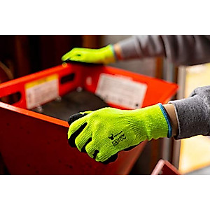 G & F 1516 6 Pairs Pack Premium High Visibility Low emissions Green Work and gardening Gloves for Men and Women. MicroFoam Textured Coated Palm and Fingers Gloves for Gardening Work, X-Large, Green