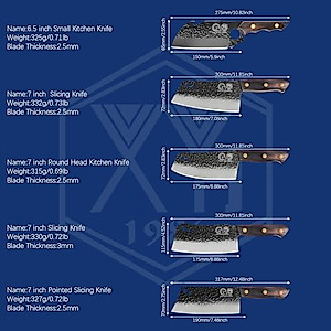 XYJ Authentic Since 1986, Forged Kitchen Knife Set, High Carbon Steel Cleavers, 5pcs Knives Set With Roll Bag, Bone Scissors, Honing Steel, Mini Knife, Sharp For Chopping Meat Vegetables