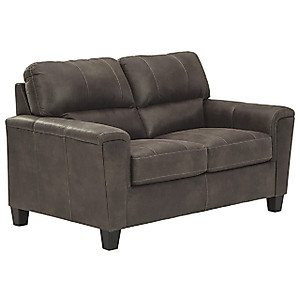 Signature Design by Ashley Navi Faux Leather Modern Loveseat, Gray