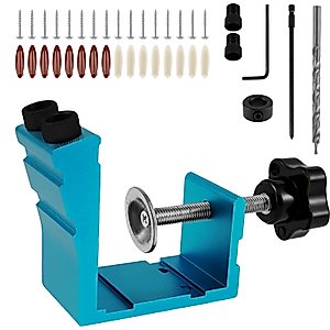 47Pcs Pocket Hole Jig Kit, Aluminum Alloy Pocket Screw Jig Drill Guide, Sturdy 15° Angled Hardware Holes Drilling Positioner, Woodworking Punch Locator Tool with 20 Screws 1 Hex Key for Carpentry