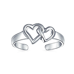 Bling Jewelry Personalized Romantic Midi Mid Finger Double Open Interlocking Hearts Toe Ring For Women Teen Polished .925 Silver Sterling Adjustable Custom Engraved