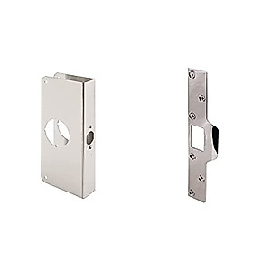 Defender Security U 9585 1-3/8 inch x 9 inch Thick Stainless Steel, 2-1/8 in Lock and Door Reinforcer, 1-3/8 & Prime-Line U 9476 Maximum Security Latch Strike, 1-1/4 inch x 7-7/8 inch, Steel