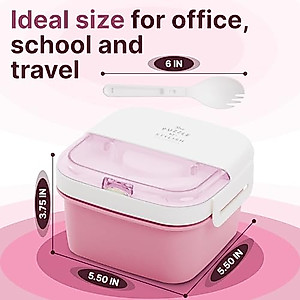 Earth&ME Bento Lunch Box For Adults Kids, 1100 Ml Bento Box Container With 2 Floors 3 Compartments, Leak-proof Sauce Container, Spork, Ideal Salad Container For Lunch For School, Office, Travel, Pink