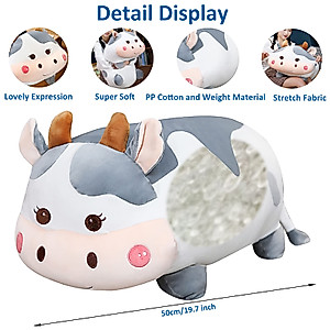 Litence Weighted Cow Stuffed Animals, 19.7in 5lbs Weighted Cow Plush Toy Soft Cow Plush Body Pillow Gifts for Boys Girls