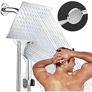 Bathroom Shower Kit, Fixed Shower Head and Handheld Shower, Round Replacement Overhead Rain Shower Head, Handheld Shower with Spray Mode, Universal, Water Saving (6in)