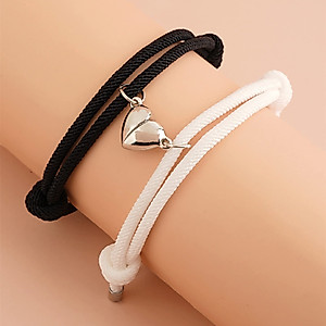 Dlihc 2pcs Couples Bracelets for Women Men, Heart Bracelets for Couples, Black and White Matching Bracelets for Best Friend Boyfriend and Girlfriend