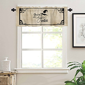 Seven Roses Don't Be a Magic Witch Halloween Lace Farmhouse Short Window Curtain Valances, Retro Beige Backdrop Rod Pocket Kitchen Valances for Living Room Bedroom Bathroom Cafe, 1 Panel - 54" x 18"