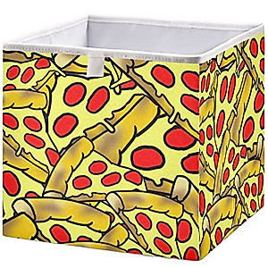 visesunny Closet Baskets Yummy Pizza All Print Storage Bins Fabric Baskets for Organizing Shelves Foldable Storage Cube Bins for Clothes, Toys, Baby Toiletry, Office Supply