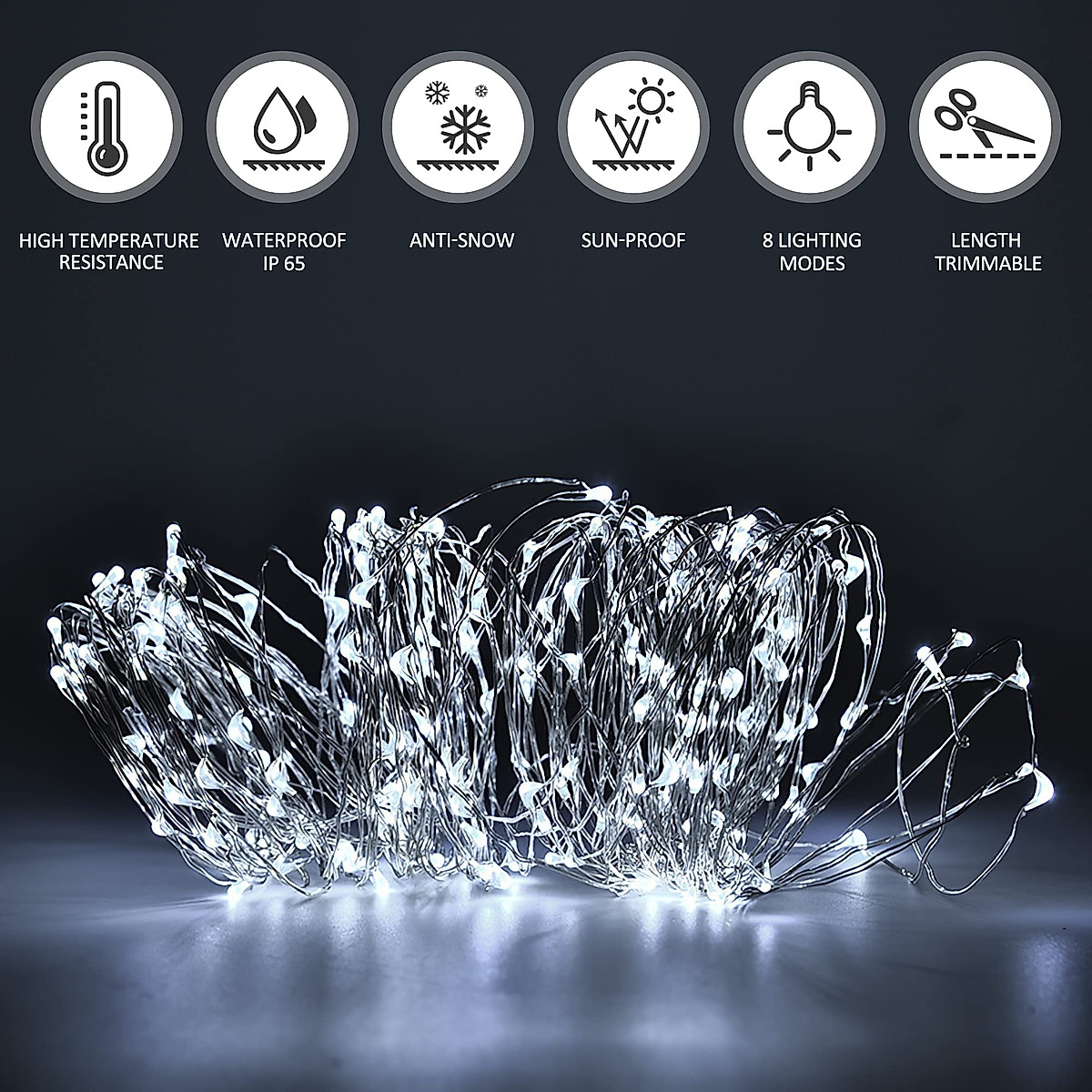 BETELNUT 2 Pack Each 72FT 200LED Solar String Lights Outdoor Garden Waterproof W/ 8 Lighting Modes, Durable Fairy Lights Twinkle Lights for Home Decor Patio Garden Wedding Party (Cool White)