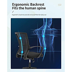 Home Office Chair Mid Back PC Swivel Lumbar Support Adjustable Desk Task Computer Ergonomic Comfortable Mesh Chair with Armrest (Black)