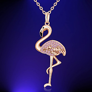 Flamingo Necklace 925 Sterling Silver Animal Bird Rose Gold Plated Crystal Jewelry Pink Flamingo Necklaces for Women Christmas Holiday Gifts
