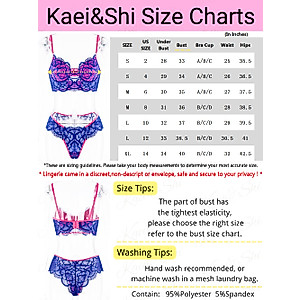 Kaei&Shi Sexy Bra And Panty Sets,Underwire Floral Lace Lingerie For Women, Sheer Scalloped Neon Matching Two Piece Lingerie Set Petite Boudoir Blue Small