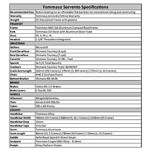 Tommaso Sorrento Shimano Tourney Hybrid Fitness Bike, Matte Black/Grey - Medium