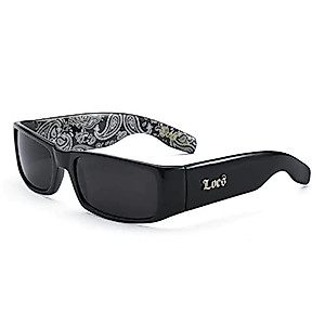 Locs Mens Hardcore Wrap Around Sunglasses with Bandana Print Inside, Black - Black Inside, Medium