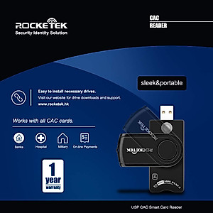 USB Smart Card Reader, Rocketek DOD Military USB Cac Memory Card Reader Compatible with Windows, Linux/Unix, MacOS X - Build In SDHC/SDXC/SD Card Reader and Micro SD Card Reader