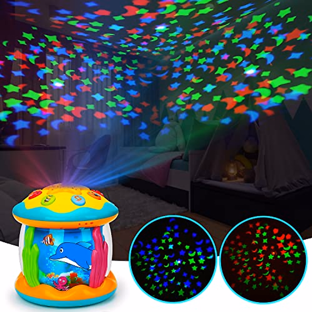 Baby Toys 6 to 12 Months 4 in 1 Musical Projector Rotating Tummy Time Learning Light Up Infant Baby Toys 0-3 3-6 9 12-18 Month Babies Toddlers 1 2 3 Year Old Boy Girl Kid Easter Gifts for Baby