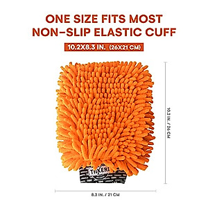 TIIKERI Premium Car Wash Mitt 2PKS 10.2x8.3” Super Car Wash kit Exterior Care Products Microfiber Chenille Wash Mitt Scratch Free (Orange)