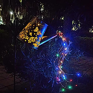 NA Watering Can Lights, Solar LED Lantern Outdoor Fairy Light Waterproof,Decorative Retro Metal Solar Shower Lights (with Bracket)