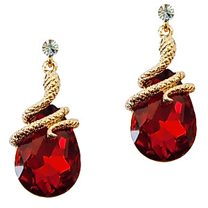 Navachi 18k Gold Plated Crystal Red Zircon Snake Drop Dangle Earrings