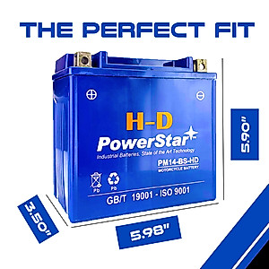 PowerStar YTX14 BS ATV Battery High Performance - Maintenance Free - Sealed AGM YTX14-BS Motorcycle Battery compatible for Honda TRX FL 350 400 500 650 Rancher Foreman
