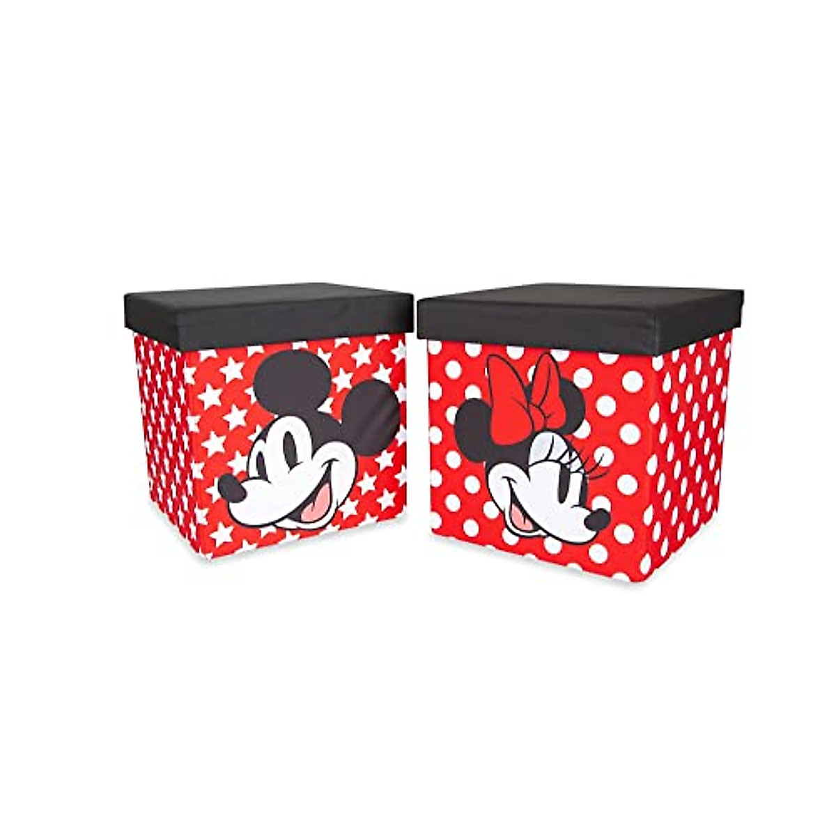 Disney Mickey & Minnie 15-Inch Storage Bin Cube Organizers with Lids, Set of 2 | Fabric Basket Container, Cubby Cube Closet Organizer, Home Decor Playroom Accessories | Toys, Gifts And Collectibles
