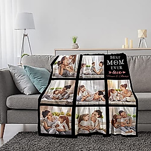 Best Mom Ever Blanket as Gift for Mom, Custom Photo Blanket as Birthday Gifts for Mom from Daughter Son, Personalized Flannel Blankets for Mom with Pictures, Mothers Day Mothers Birthday Gifts