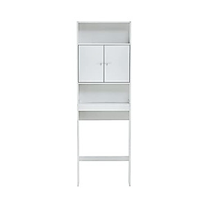 Hayiodda Over The Toilet Storage Cabinet, Double Door Bathroom Organizer Toilet Cabinet with Open Shelf, 76.77" H, White