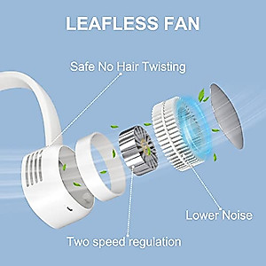 Bemodst Portable Neck Fan, 2000 mAh Battery Operated Wearable Personal Fan, Leafless, Rechargeable, Headphone Design, USB Powered Desk Fan,3 Speeds-white
