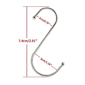 WKTRSM 20 Pack 3 Inches S Shaped Hooks Heavy-Duty Stainless Steel Metal Hangers Hanging Hooks Pan Pot Holder Rack Hooks for Kitchenware Pots Utensils Clothes Bags Towels Plants