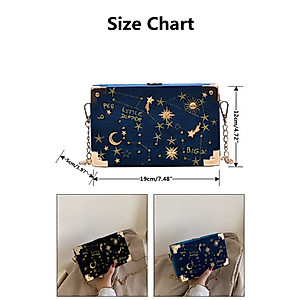 HANDAFA Elegant Velvet Clutch Handbag Star and Moon Evening Bag Chain Box Bag For Wedding Party(Teal)